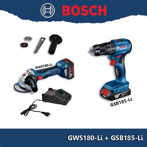 ฺbosch Combo Set Gws180 Li Gsb185 Li พร้อมแบต 2 0ah จำนวน 1ก้อน 4 0ah จำนวน 1ก้อน แท่น