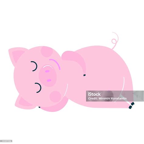 귀여운 재미 있는 돼지 캐릭터2019 중국 새 해의 상징 평면 스타일 디자인 벡터 그림을 흰색 배경에 고립 쾌활 한 잠자는 핑크 돼지 돼지 2019년에 대한 스톡 벡터 아트