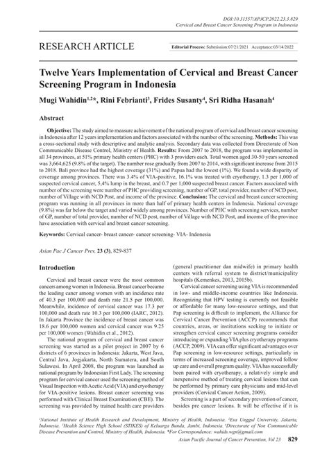 Pdf Twelve Years Implementation Of Cervical And Breast Cancer Screening Program In Indonesia