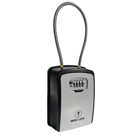 XX Large Portable Key Lock Box With Removable Cable Shackle Grey Iron Lock