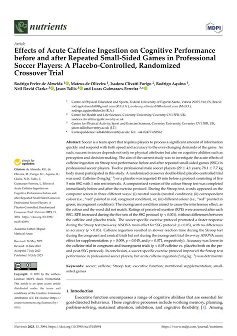 Pdf Effects Of Acute Caffeine Ingestion On Cognitive Performance Before And After Repeated