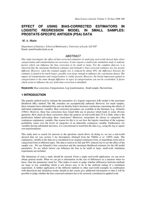 Pdf Effect Of Using Bias Corrected Estimators In Logistic Regression Model In Small Samples