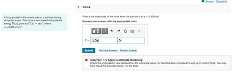 Solved A Force Parallel To The X Axis Acts On A Particle Chegg Com