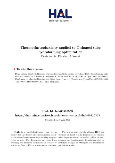 Pdf Thermoelastoplasticity Applied To T Shaped Tube Hydroforming