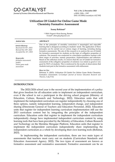 Pdf Utilization Of Gimkit For Online Game Mode Chemistry Formative