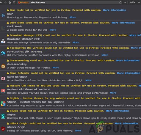 fix firefox addons not working