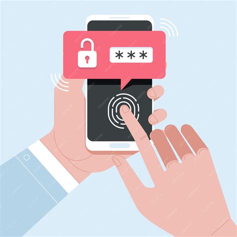 Premium Vector Hands With Smartphone Unlocked With Fingerprint Button