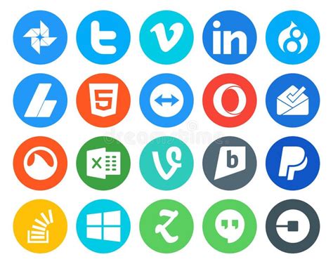 20 Social Media Icon Pack Including Paypal Vine Ads Excel Editorial