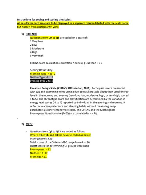 Instructions For Coding And Scoring Scales Pdf Behavioural Sciences