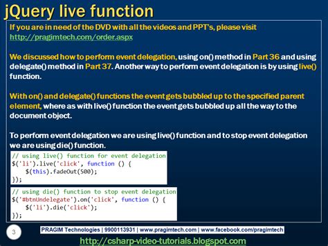 Sql Server Net And C Video Tutorial Jquery Live Function