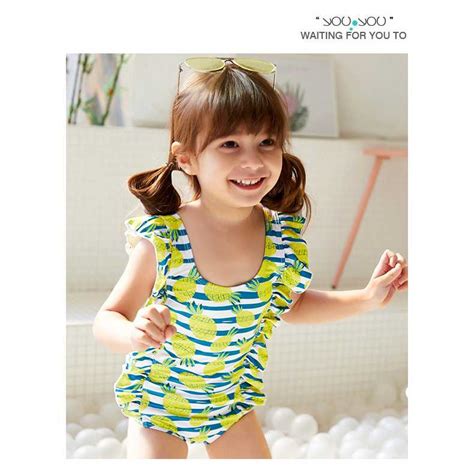 ชุดว่ายน้ำเด็กหญิง สับปะรด ฟ้า Line Shopping