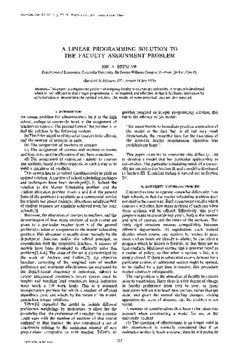 Pdf A Linear Programming Solution To The Faculty Assignment Problem