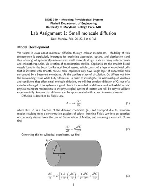 Lab Assignment 1 Small Molecule Diffusion Model Development Pdf Diffusion Physical Sciences