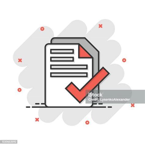 만화 스타일의 아이콘을 나열합니다 흰색 격리 된 배경에 문서 체크리스트 만화 벡터 그림입니다 메모장 체크 마크 스플래시 효과 비즈니스 개념 경영자에 대한 스톡 벡터 아트 및