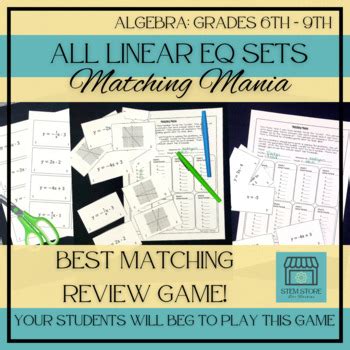 Algebra Matching Game BUNDLE Linear Equations Graphing And Slope Review Games