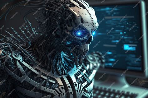 Premium Ai Image Hacker Robot Hacks Into A Computer With A Database
