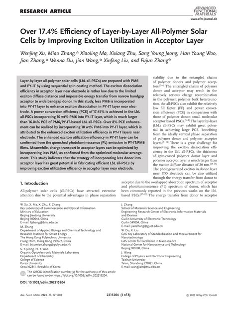 Over 174 Efficiency Of Layer‐by‐layer All‐polymer Solar Cells By