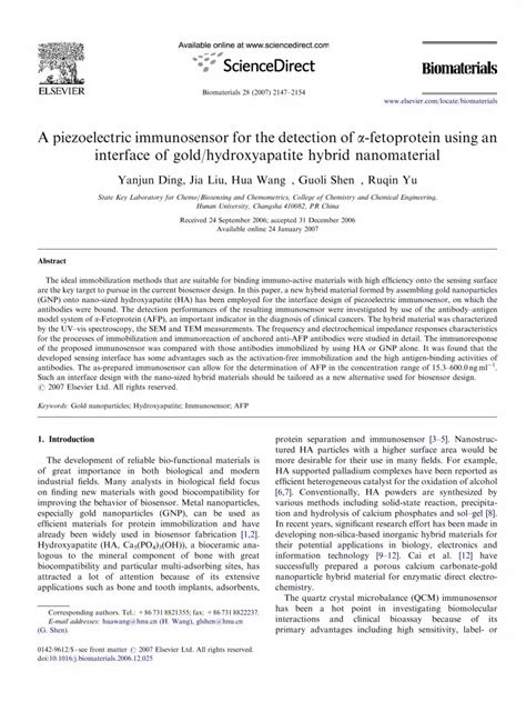 Pdf A Piezoelectric Immunosensor For The Detection Of α Fetoprotein