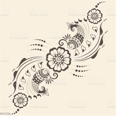 멘디 장식의 벡터 그림입니다 전통적인 인도 스타일 헤나 문신 스티커 멘디와 요가 디자인 장식 꽃 요소 카드과 인쇄 꽃 벡터 일러스트 레이 션을 추상화 합니다 0명에 대한