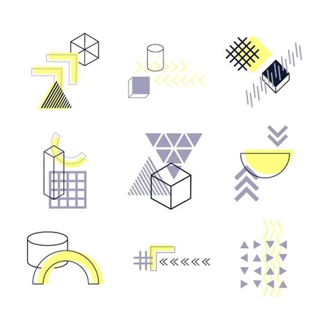 배너 포스터 빌보드 및 판매 빈티지 컬렉션 기하학적 모양을 위한 멤피스 스타일 복고풍 요소 프리미엄 벡터