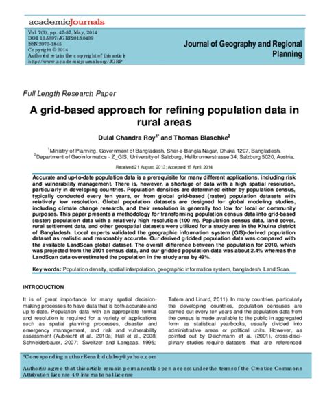 Pdf A Grid Based Approach For Refining Population Data In Rural Areas