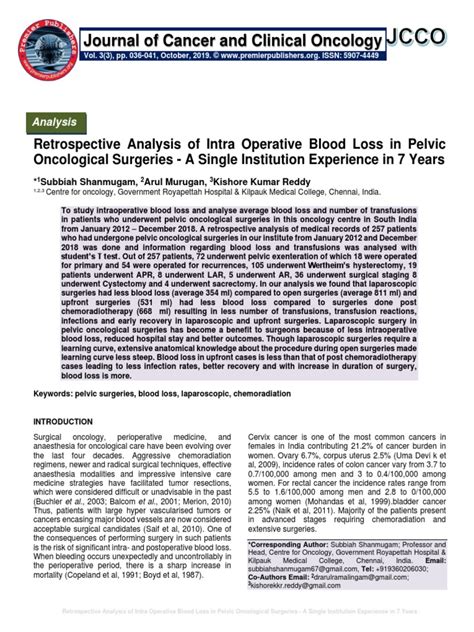 Retrospective Analysis Of Intra Operative Blood Loss In Pelvic