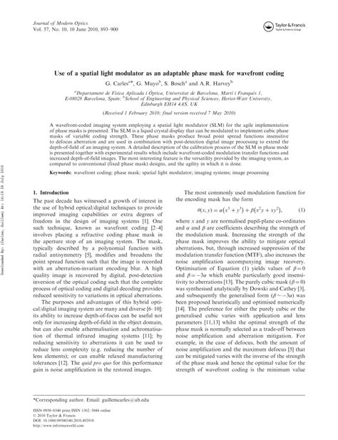Pdf Implementation Of A Wavefront Coded Imaging System Using A