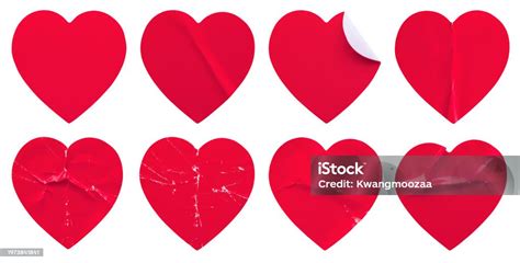 빨간 색깔 심장 모양 스티커 세트 백색 배경에 고립되어 있었다 하트 모양에 대한 스톡 사진 및 기타 이미지 하트 모양 스티커 종이 Istock