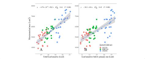relationship between leaf number variables and maximum leaf area at the
