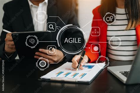 Agile Development Methodology Concept Business Hand Using Laptop Computer And Tablet With