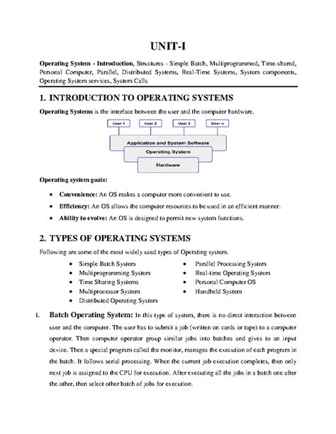 Os Unit I Operating System Unit 1 Lecture Notes Cse Theoretical