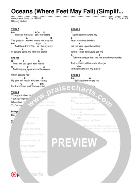 Oceans Where Feet May Fail Simplified Chords Pdf Hillsong United