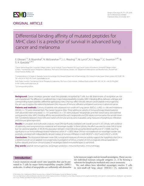 Pdf Differential Binding Affinity Of Mutated Peptides For Mhc Class I Is A Predictor Of