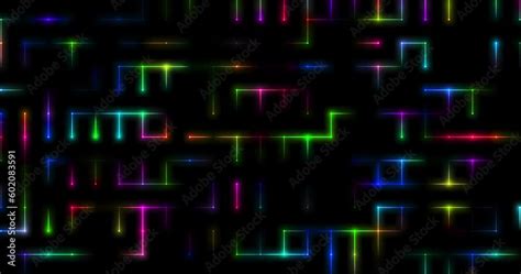 A Square Grid Of Multi Colored Neon Lines And Crosshairs Flaring Up And