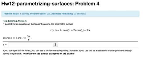 solved hw12 parametrizing surfaces problem 4 problem value