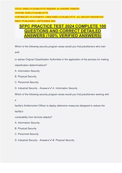 Sfpc Practice Test 2024 Complete 100 Questions And Correct Detailed Answers 100 Verified
