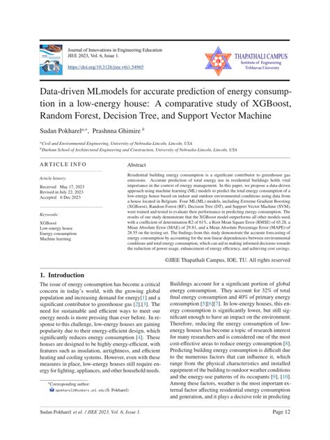 Pdf Data Driven Mlmodels For Accurate Prediction Of Energy Consump Tion In A Low Energy House
