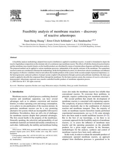 Pdf Feasibility Analysis Of Membrane Reactors Discovery Of Reactive