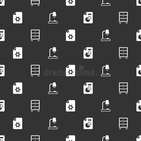 Set Document With Graph Chart Archive Papers Drawer Settings And Table Lamp On Seamless