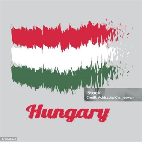 헝가리 빨강 백색 및 녹색의 수평 한 3 색의 스타일 색상 국기를 브러시 이름 텍스트 헝가리 0명에 대한 스톡 벡터 아트 및 기타 이미지 Istock