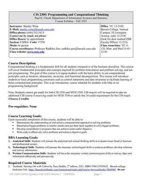 Cis 2300 Cmwa Syllabus Fall 23v7 Cis 2300 Programming And