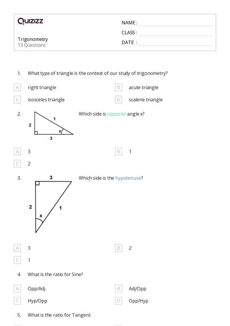50 Trigonometry Worksheets For 10th Year On Quizizz Free And Printable