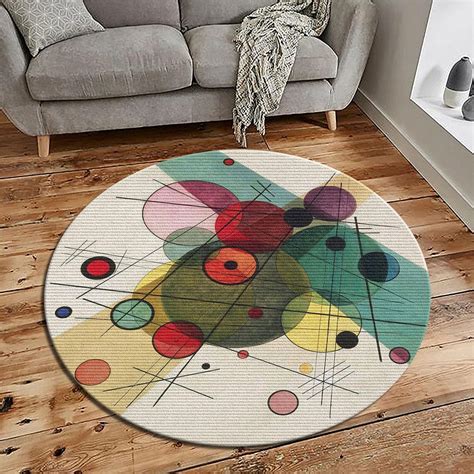 Round Rug With Math Shapes Patterns Round Rug With Symmetrical Patterns