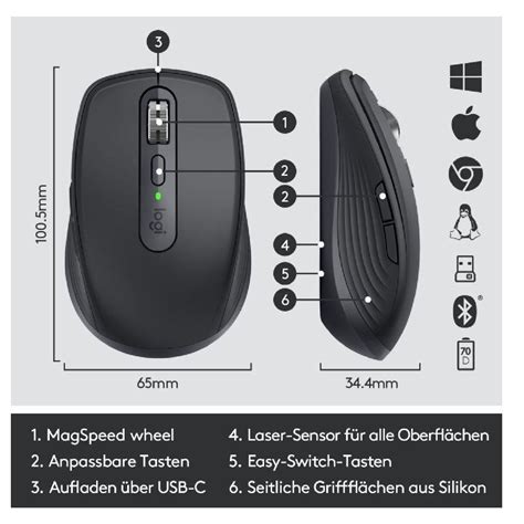 Mouse Bluetooth Logitech Mx Anywhere 3 Recargable Negro Tiendaoficialchile