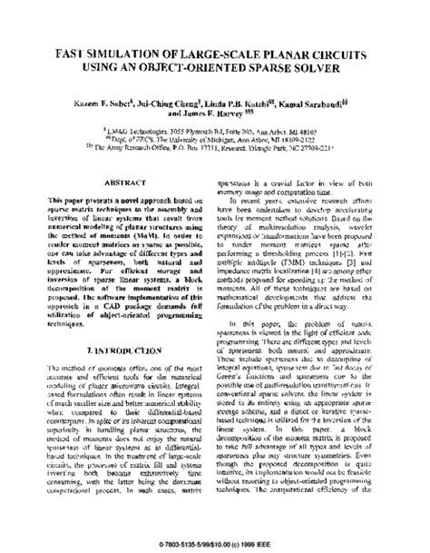 Pdf Fast Simulation Of Large Scale Planar Circuits Using An Object