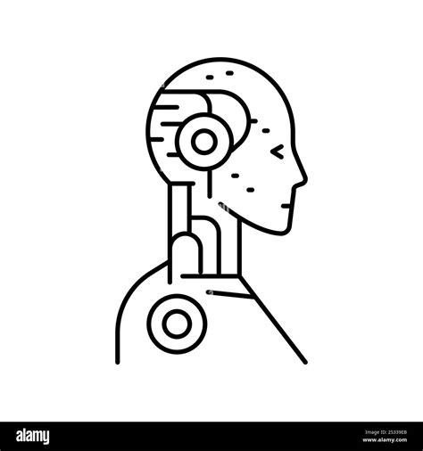Intelligent Robot Black Line Icon Vector Isolated Element Editable Stroke Stock Vector Image