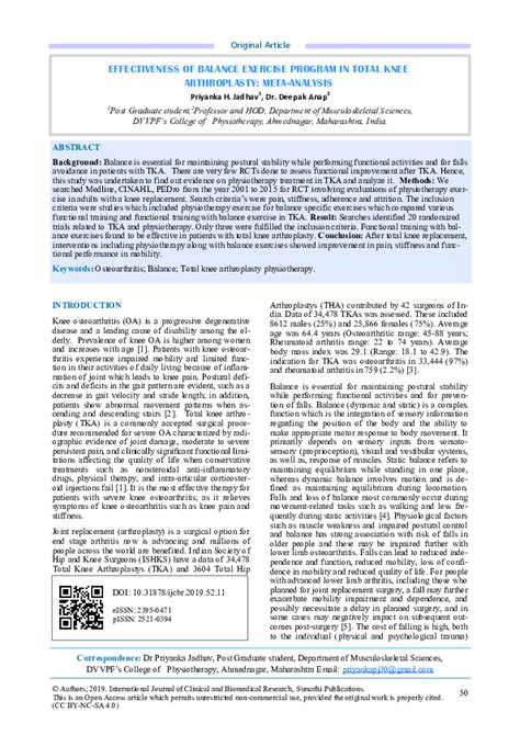 Pdf Effectiveness Of Balance Exercise Program In Total Knee Arthroplasty Meta Analysis