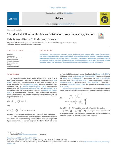 Pdf The Marshall Olkin Gumbel Lomax Distribution Properties And Applications