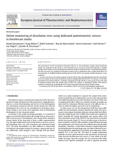 Pdf Online Monitoring Of Dissolution Tests Using Dedicated