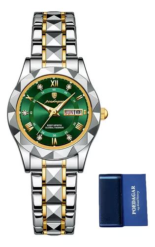 Relógio De Quartzo Luminoso Com Calendário Poedagar Fundo Verde